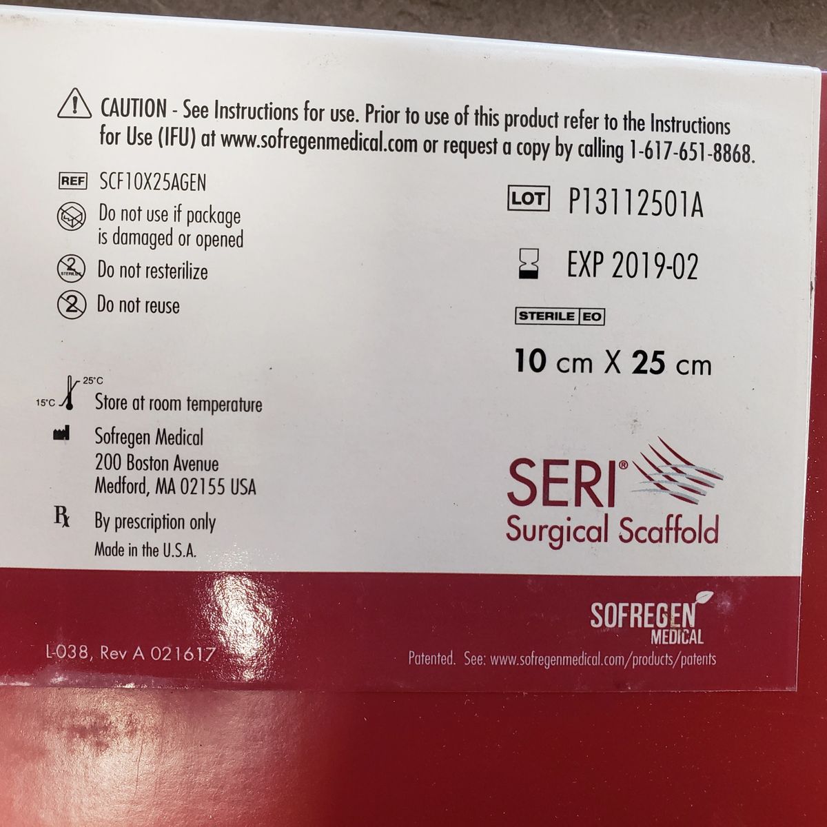 ALLERGAN SERI Surgical Scaffold SCF10X25AGEN 10cm X 25cm