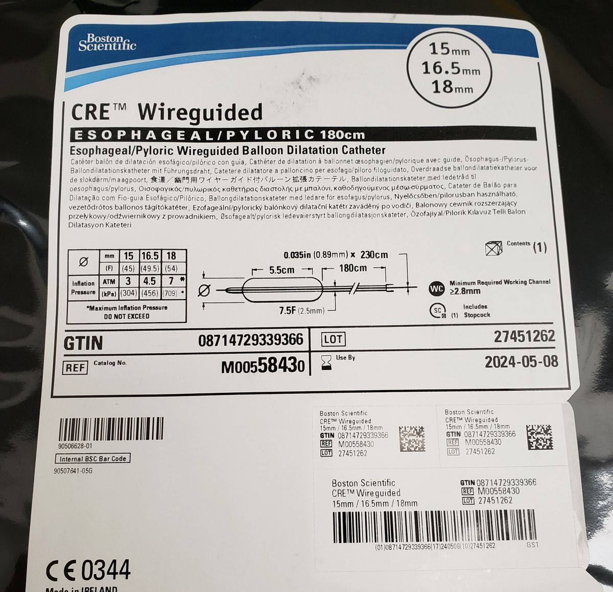 BOSTON SCIENTIFIC 5843 CRE WIREGUIDED ESOPHAGEAL/PYLORIC 180cm BALLOON ...
