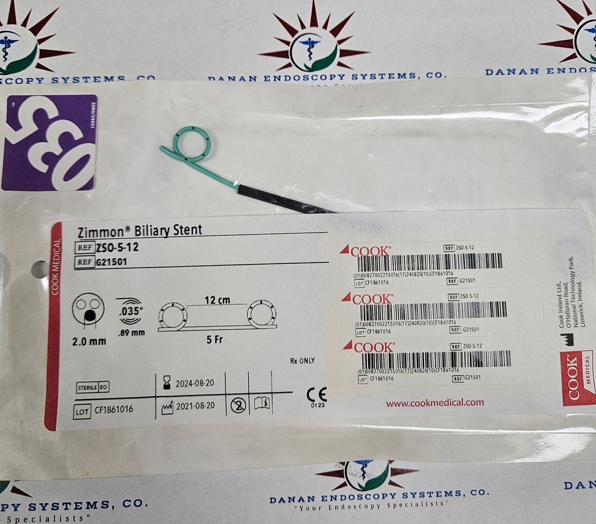 COOK MEDICAL G21501 ZIMMON BILIARY STENT SET, 5 Fr. x 12 cm x .035 cm, (X)