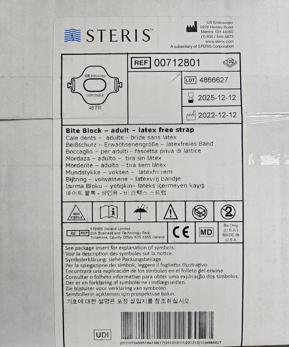 STERIS 00712801 Bite Block - Adult - Latex Free Strap 48 Fr,100/Box, IN ...