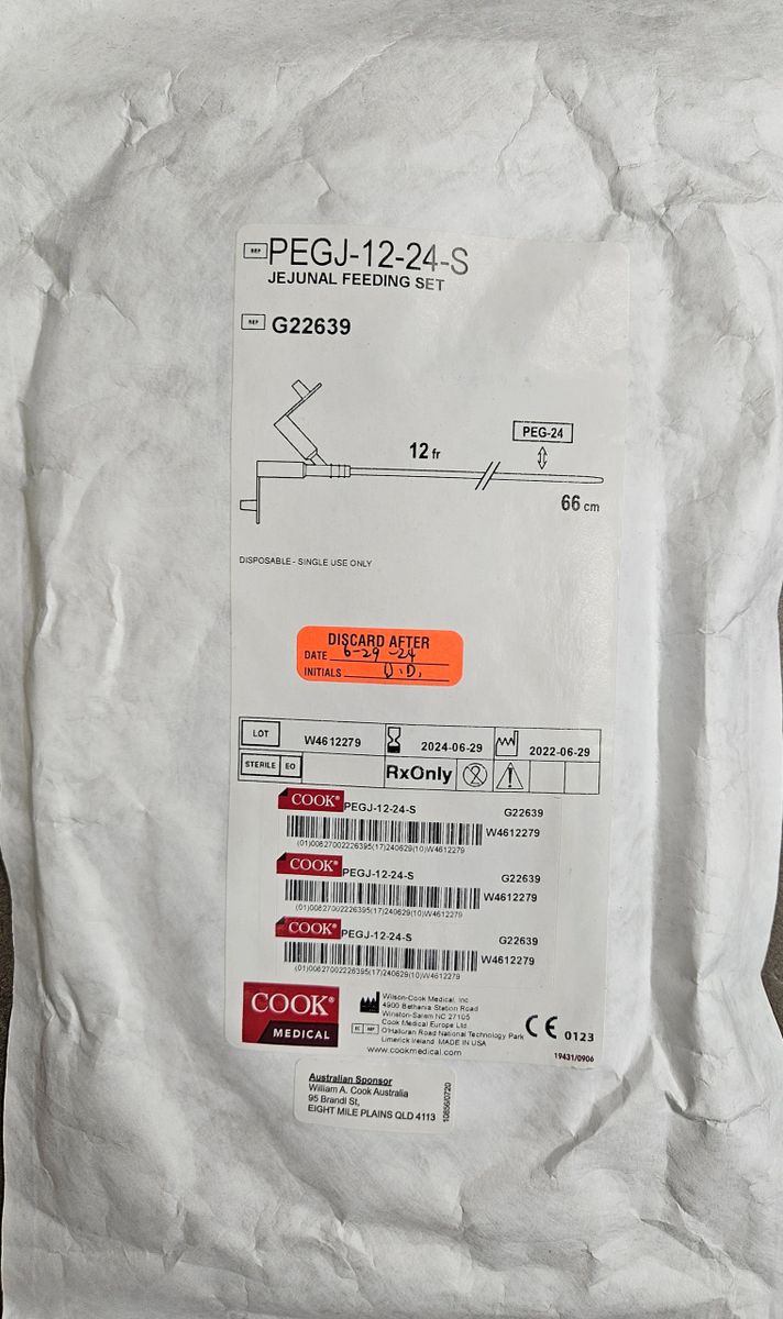 Cook Medical G22639 (PEGJ-12-24-S) Jejunal Feeding Set 12fr x 66cm PEG ...