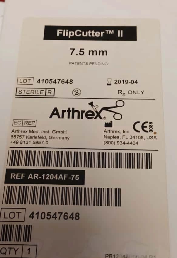 Arthrex AR-1204AF-75 FlipCutter II Drill, 7.5 mm (X)
