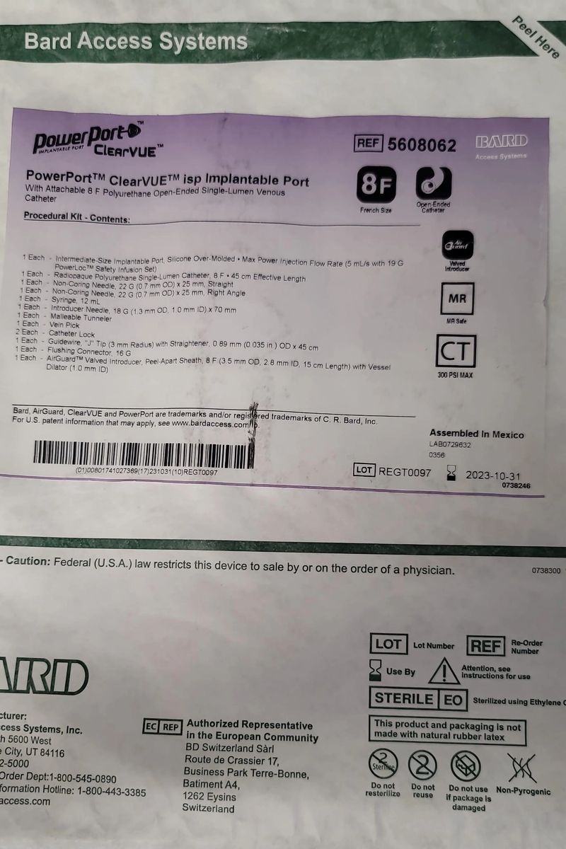 BARD 5608062 PowerPort ClearVUE isp Implantable Port 8F (In Date)