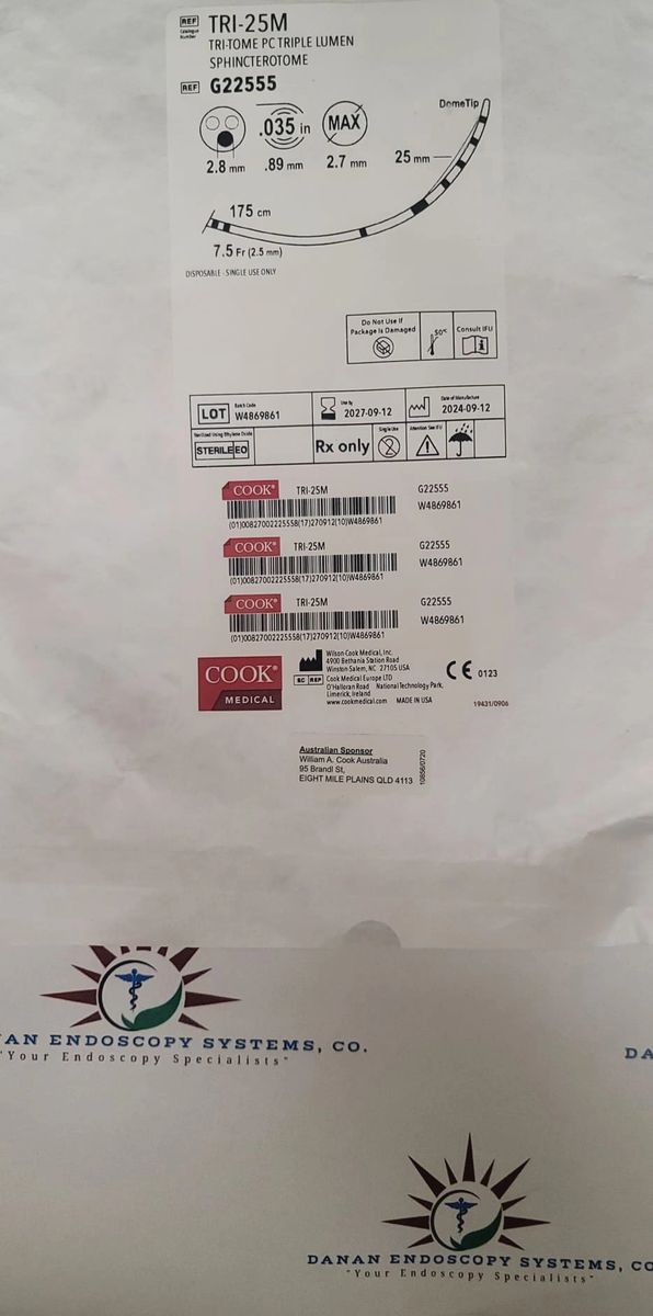 Cook Medical G22555 TRI-25M Triple Lumen Sphincterotome 2.825mm7.5fr ...