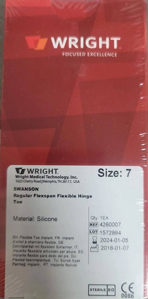 WRIGHT MEDICAL 4260007 Swanson RegularFlexspan Flexible Hinge Toe ...