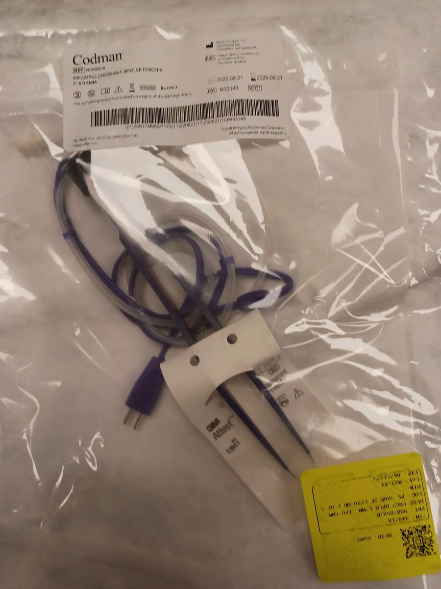 INTEGRA CODMAN 9007050IR IRRIGATING DISPOSABLE BIPOLAR FORCEPS, 8" X 0 ...