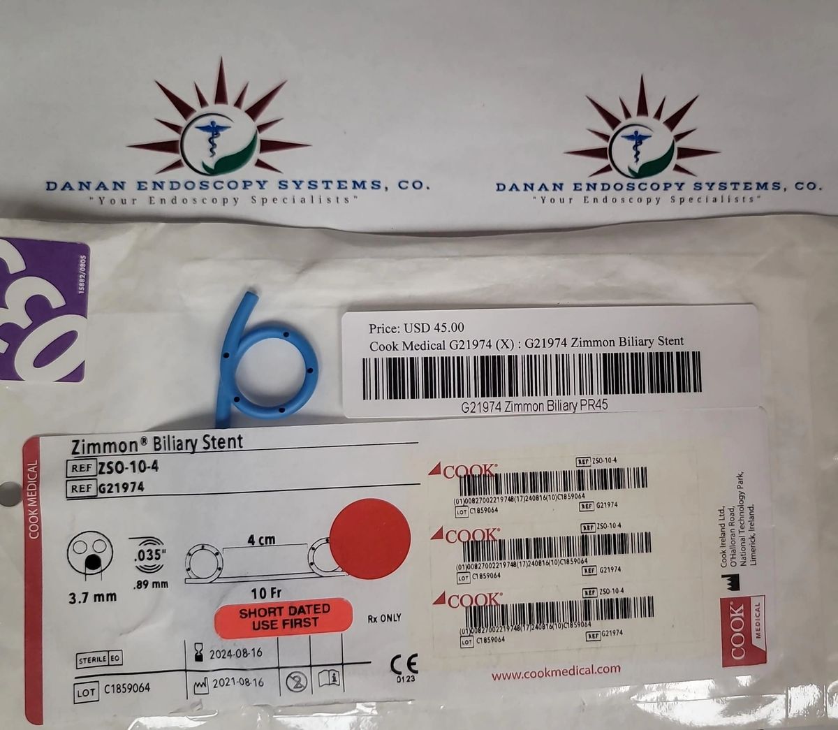 Cook Medical G21974 Zimmon Biliary Stent 10Fr. X 4cm (X)