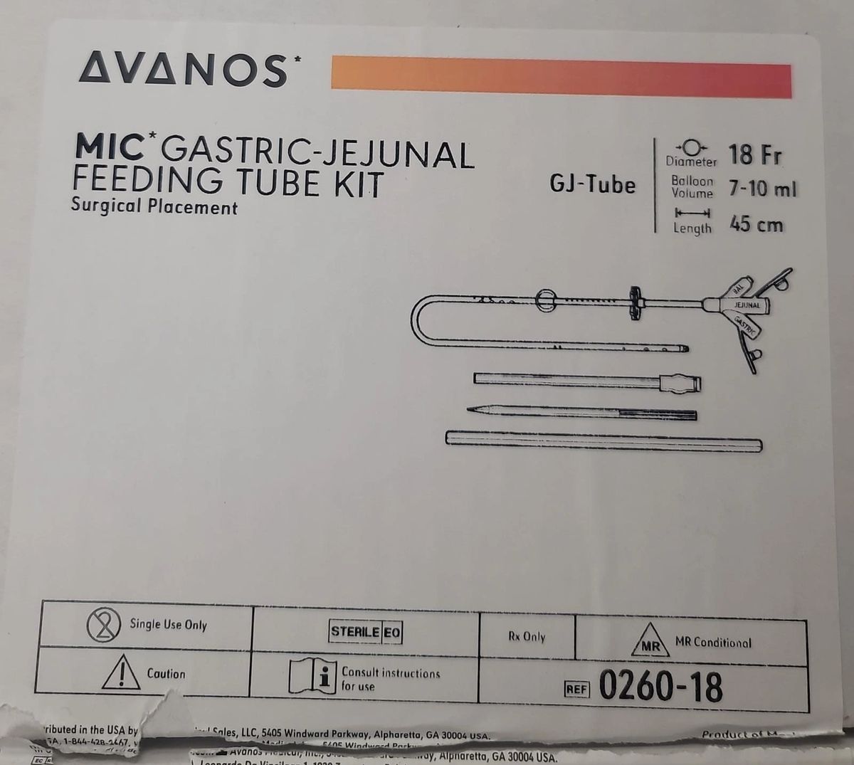 AVANOS MEDICAL 0260-18 MIC GASTRIC-JEJUNAL FEEDING TUBE KIT Surgical ...