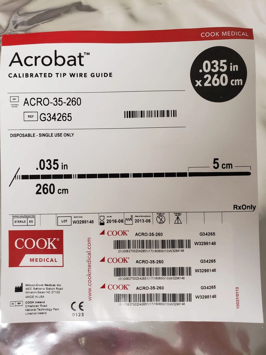 COOK MEDICAL G34265 Acrobat CALIBRATED TIP WIRE GUIDE .035in X 260cm (X)