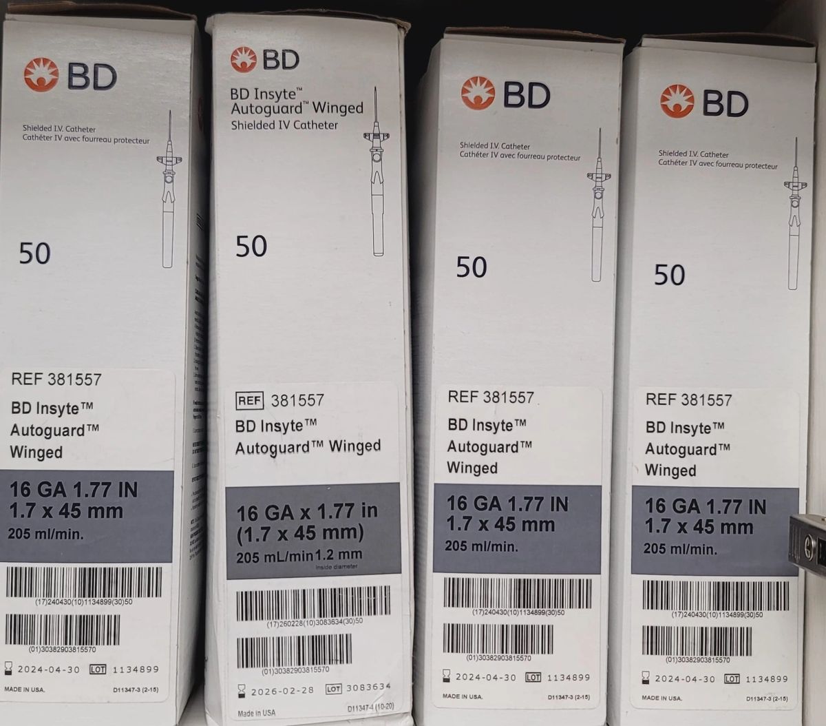 BD 381557 Insyte Autoguard Winged Shielded IV Catheter 16 GA x 1.77 in ...