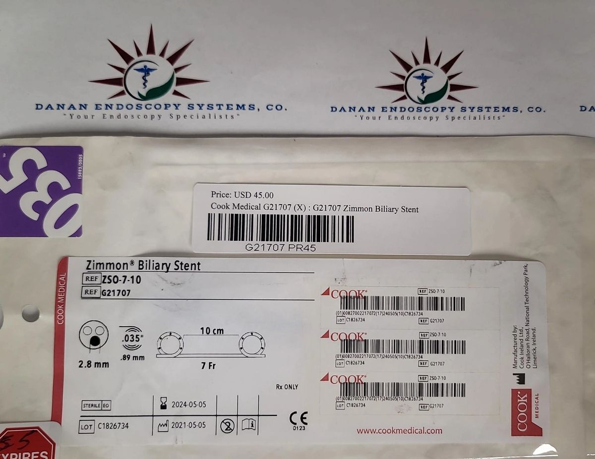 Cook Medical G21707 Zimmon Biliary Stent 7Fr. X 10cm (X)