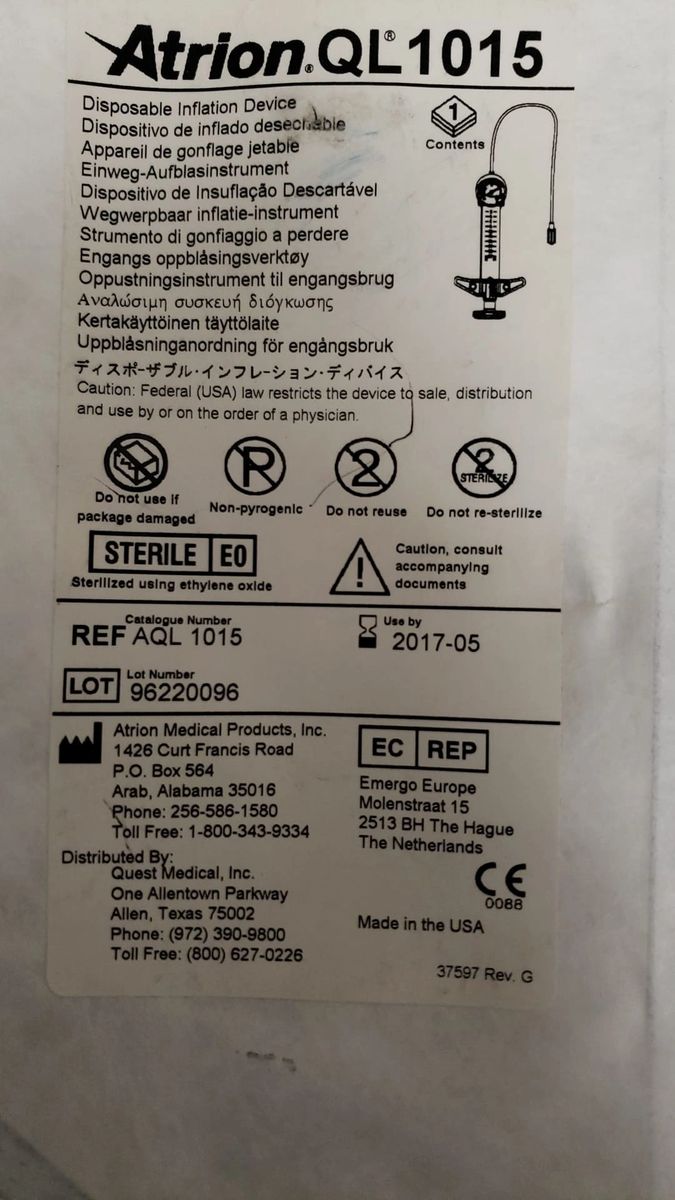 ATRION AQL 1015 Disposable Inflation Device (X)