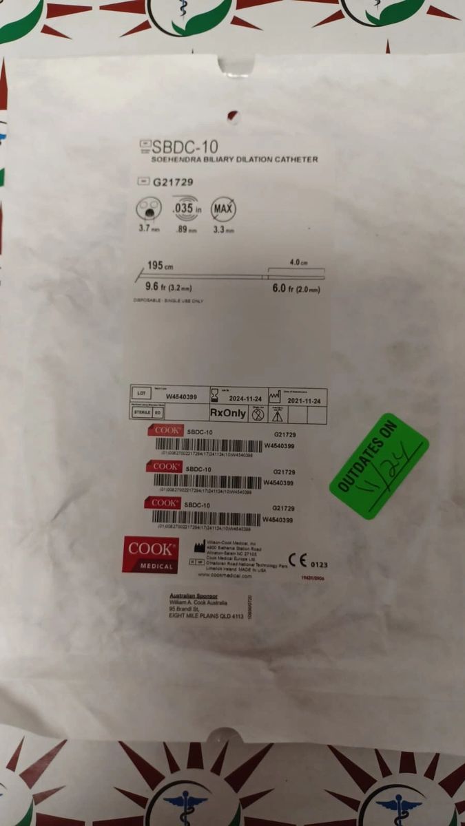 Cook G21729 Soehendra Biliary dilatation Catheter 6Frx 9.6Fr x 195 cm (X)