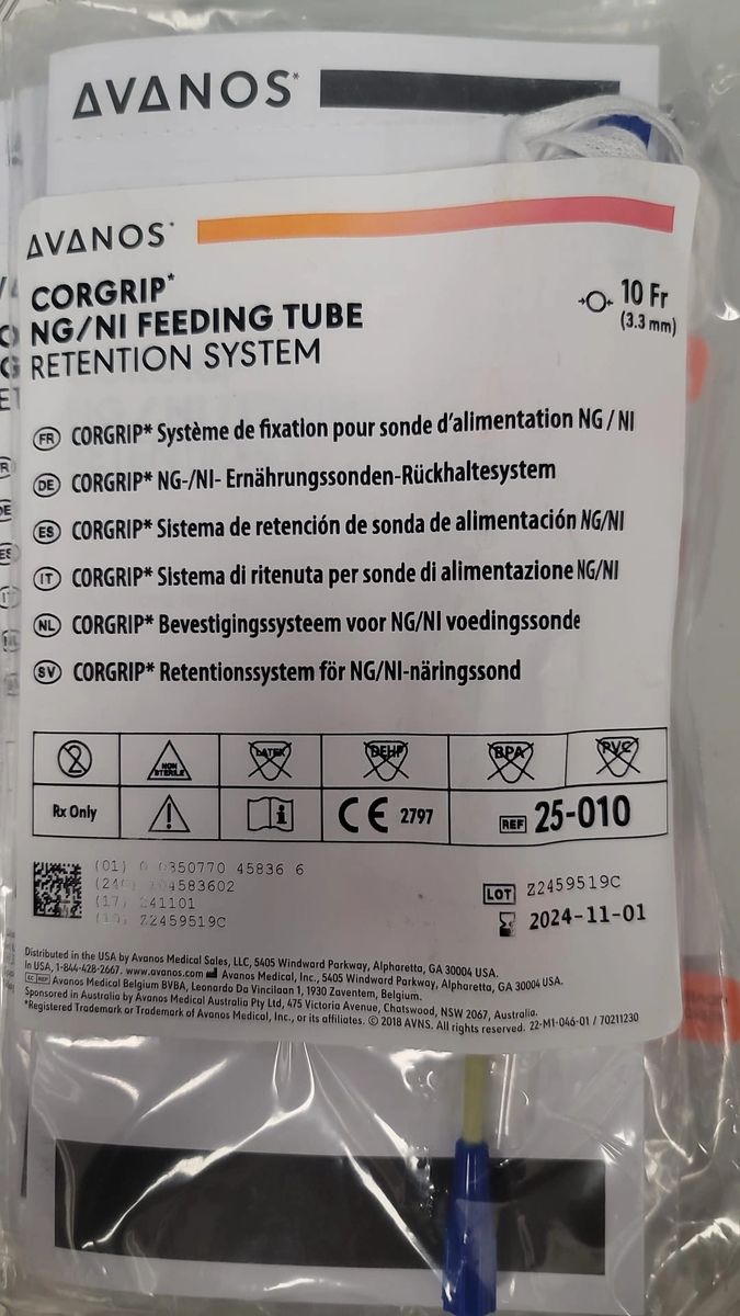 AVANOS 25-010 CORGRIP* NASOGASTRIC/NASOINTESTINAL FEEDING TUBE ...