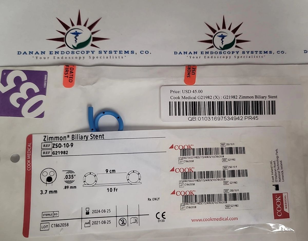 Cook Medical G21982 Zimmon (Double Pigtail) Biliary Stent 10Fr. X 9cm (X)