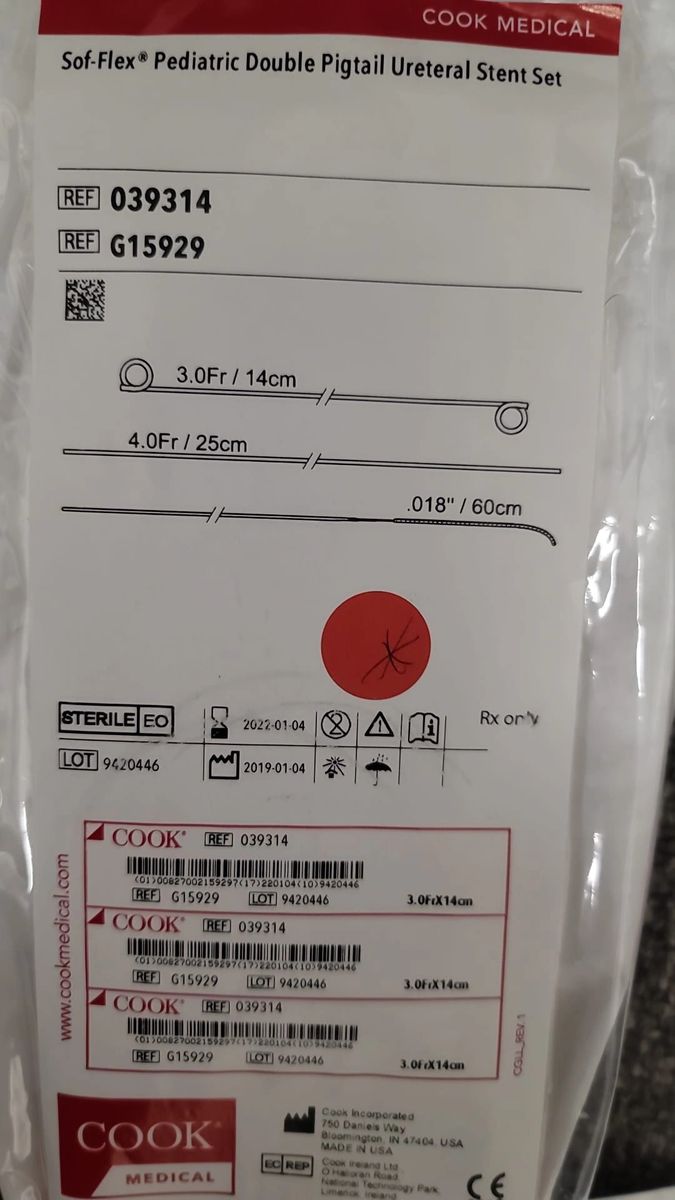 Cook Medical G15929 Sof-Flex Pediatric Double Pigtail Ureteral Stent ...
