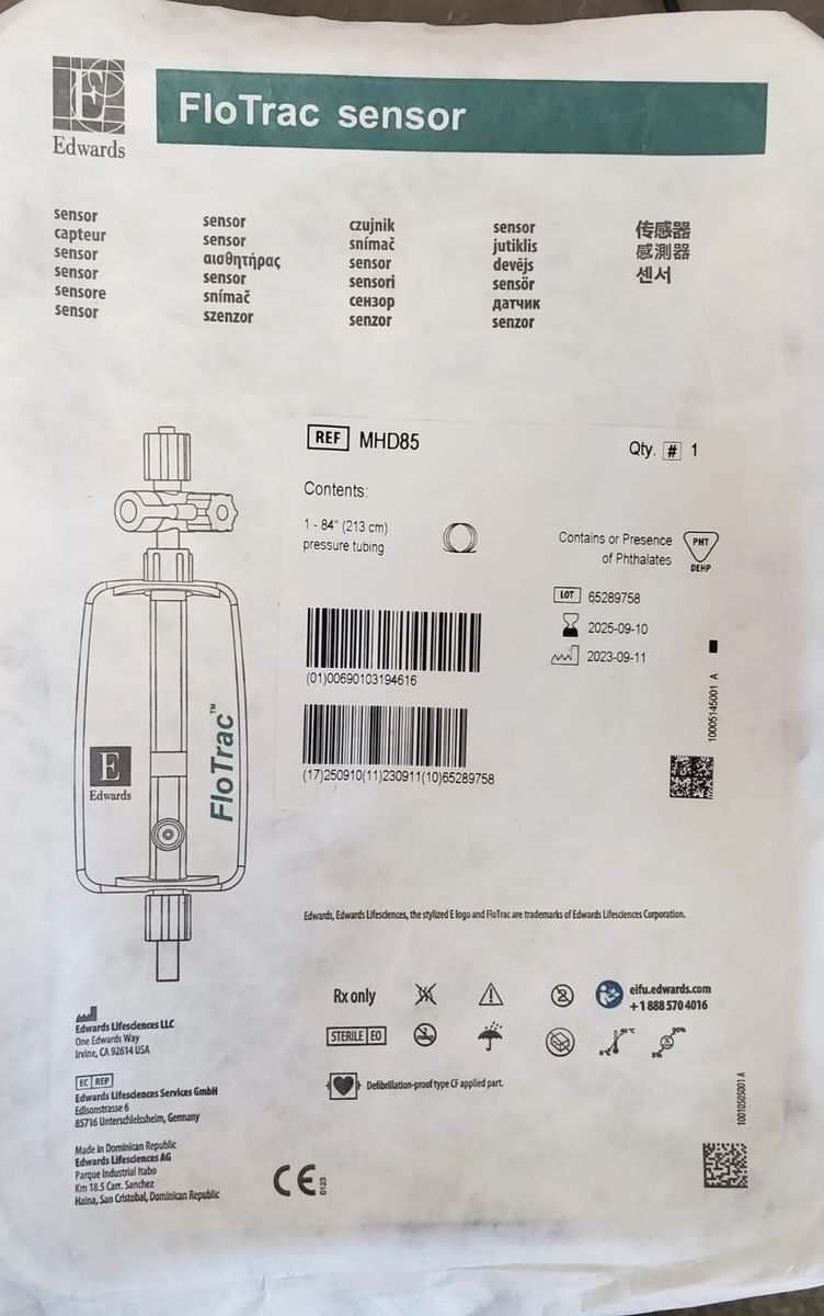 Edwards Lifesciences MHD85 FloTrac Cardiac Sensor with Pressure Line ...