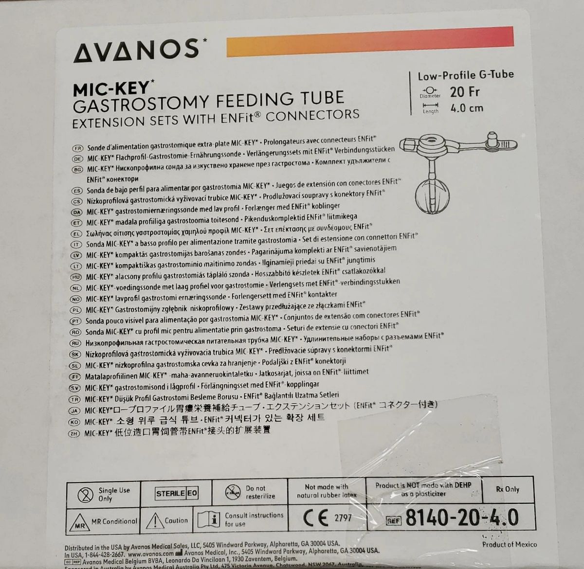 AVANOS 8140-20-4.0 mic-key gastrostomy feeding tube extension sets with ...