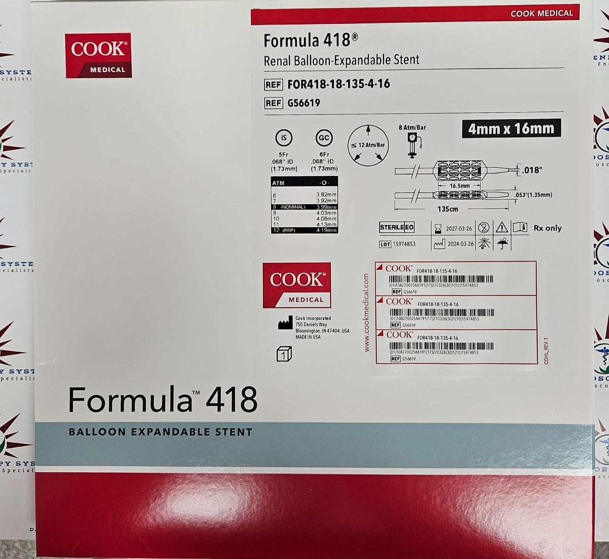 Cook Medical G56619 Formula 418 Renal Balloon Expandable Stent 4mm x ...