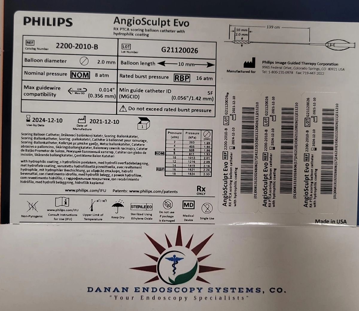 Philips 2200-2010-B AngioSculpt Evo RX PTCA Scoring Balloon Catheter ...