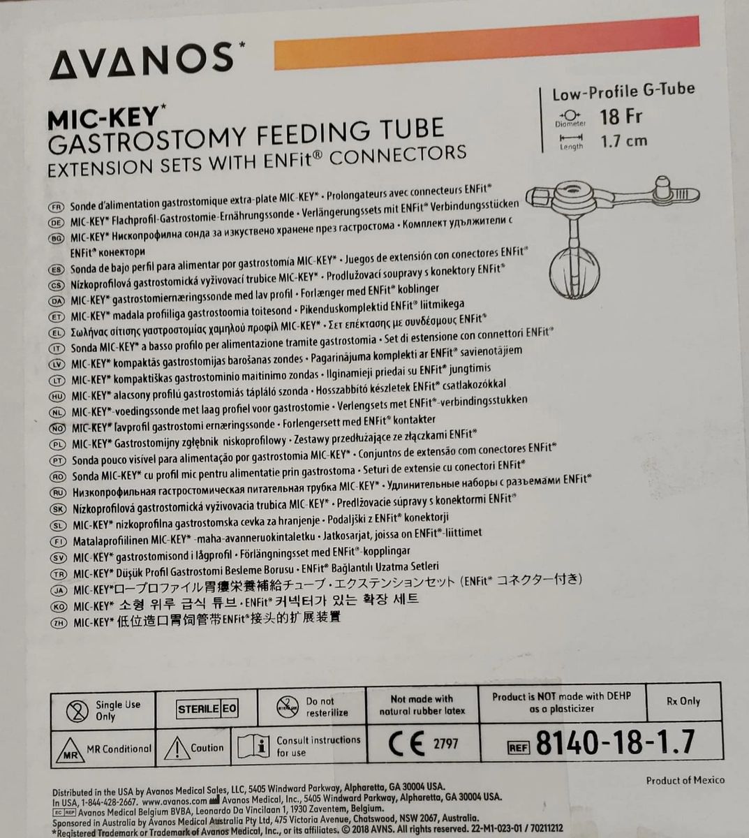 AVANOS 8140-18-1.7 MIC-KEY* GASTROSTOMY FEEDING TUBE EXTENSION SETS ...