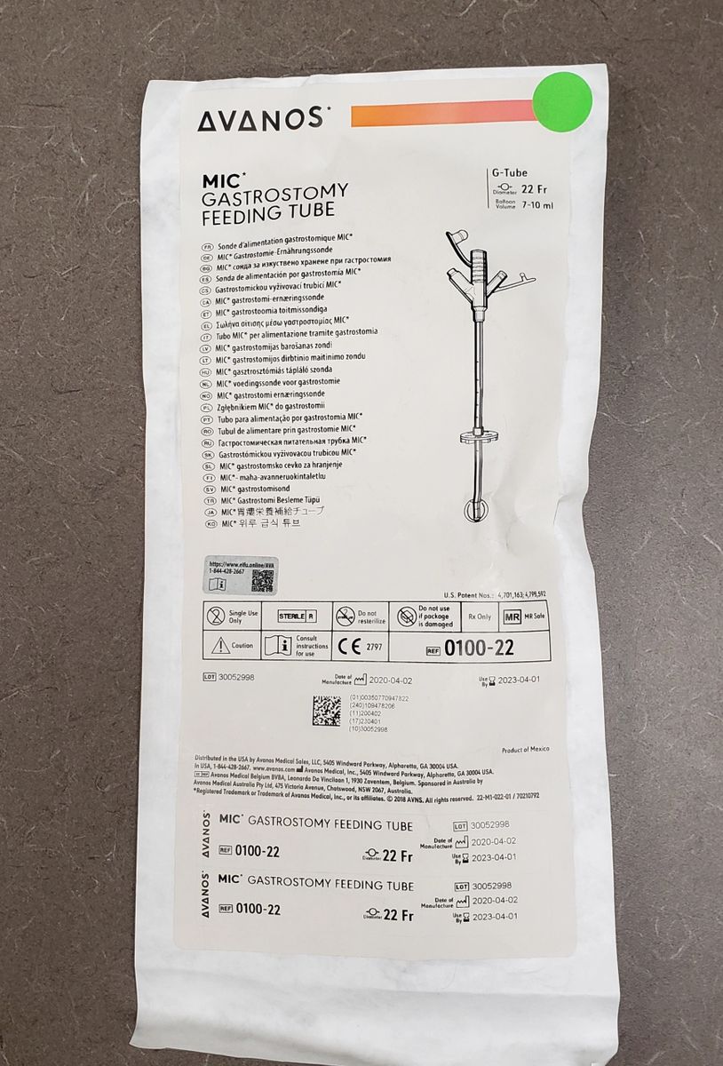AVANOS 0100-22 MIC* Gastrostomy Feeding Tube 22Fr, 7-10ml (X)
