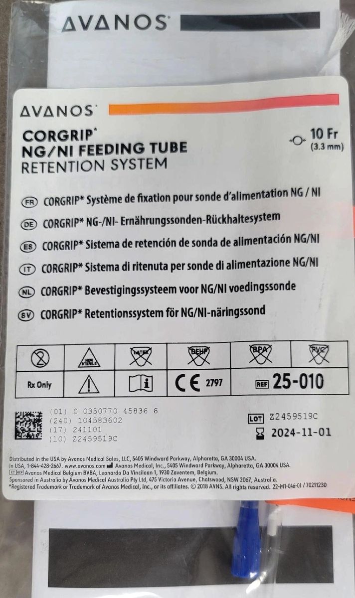 AVANOS 25-010 CORGRIP* NASOGASTRIC/NASOINTESTINAL FEEDING TUBE ...