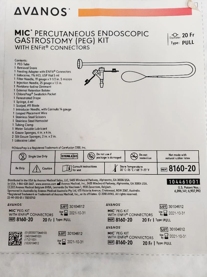 AVANOS 8160-20 MIC PERCUTANEOUS ENDOSCOPIC GASTROSTOMY (PEG) KIT WITH ...