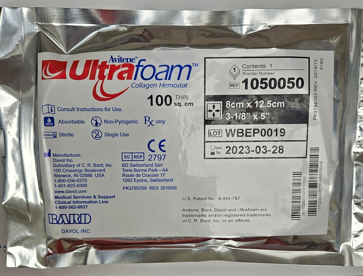 Bard 1050030 Avitene™ Ultrafoam™ Collagen Sponge, 50 sq cm