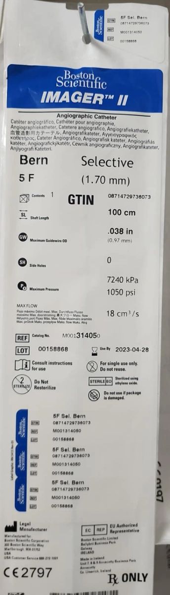 Boston Scientific 31405 IMAGER II Angiographic Catheter 5 F Bern ...