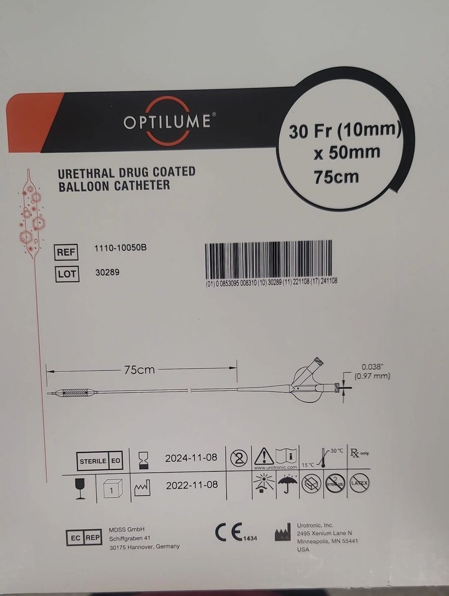 UROTRONIC 1110-10050B OPTILUME Urethral Drug Coated Balloon Catheter 30F (10mm) x 50mm x 75cm (X)