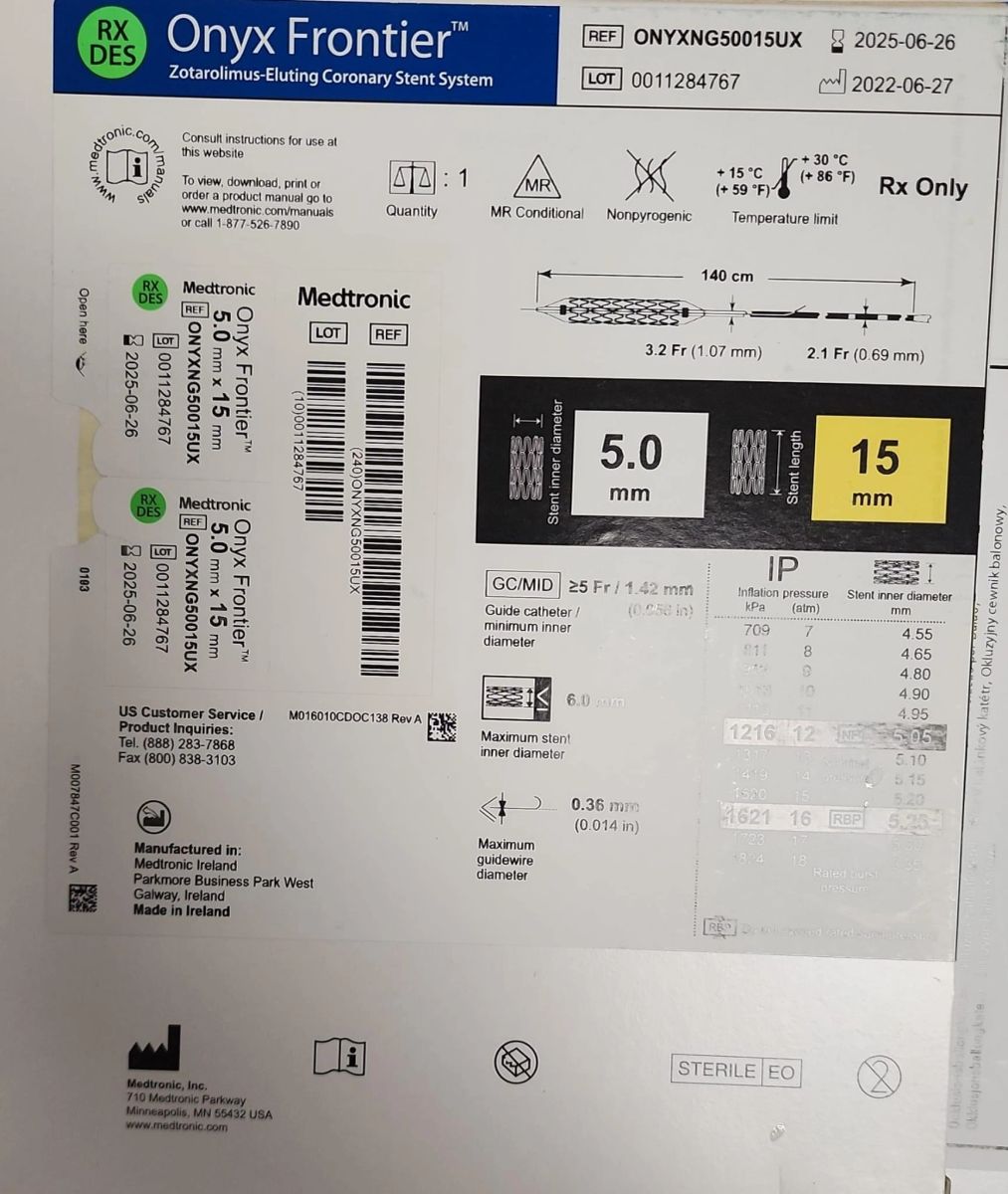 Medtronic ONYXNG50015UX Onyx Frontier Zotarolimus-Eluting Coronary ...