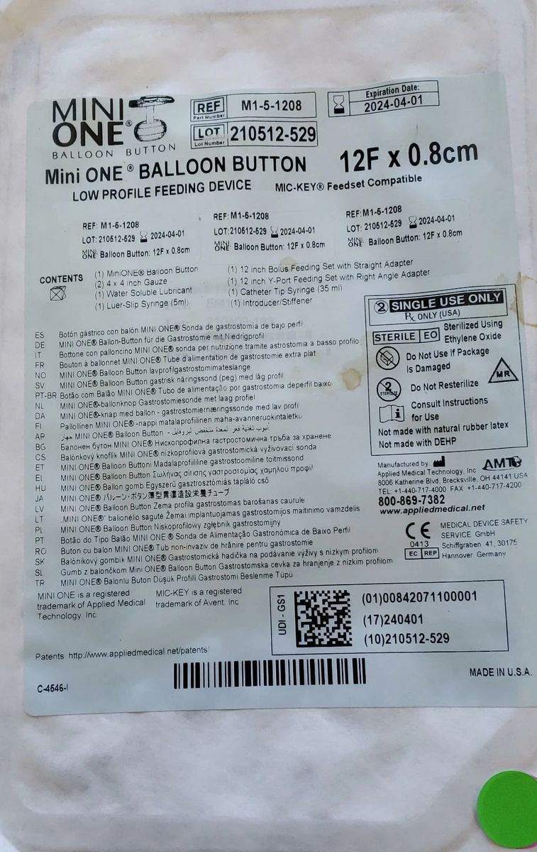 AMT M1-5-1208 Mini ONE Balloon Button Low Profile Feeding Device, 12FR ...