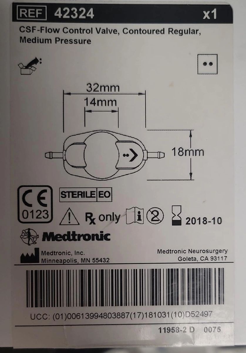 MEDTRONIC 42324 CSF-FLOW CONTROL VALVE, CONTOURED REGULAR, MEDIUM ... MEDTRONIC 42324 CSF-FLOW CONTROL VALVE, CONTOURED REGULAR, MEDIUM ...