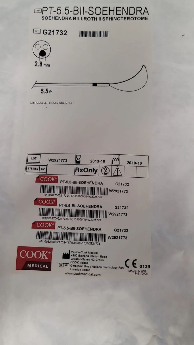 COOK MEDICAL PT-5.5-BII-SOEHENDRA G21732 Billroth II Sphincterotome 2 ...
