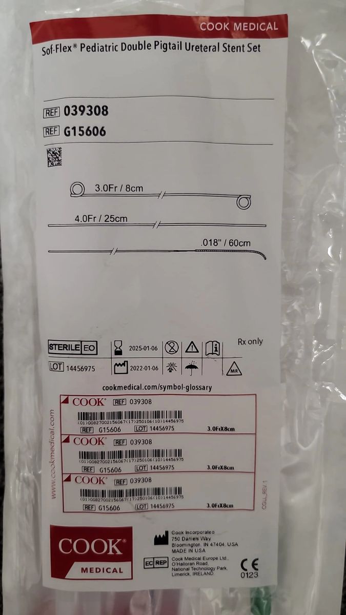 Cook Medical G15606 Sof-Flex Pediatric Double Pigtail Ureteral Stent ...