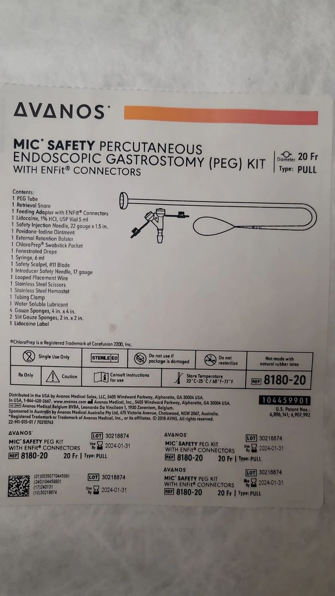 AVANOS MIC* 8180-20 SAFETY PERCUTANEOUS ENDOSCOPIC GASTROSTOMY (PEG ...