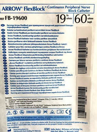 Teleflex FB-19600 Arrow Continuous Peripheral Nerve Block Set FlexBlock 19 Gauge X 60 cm (In ...