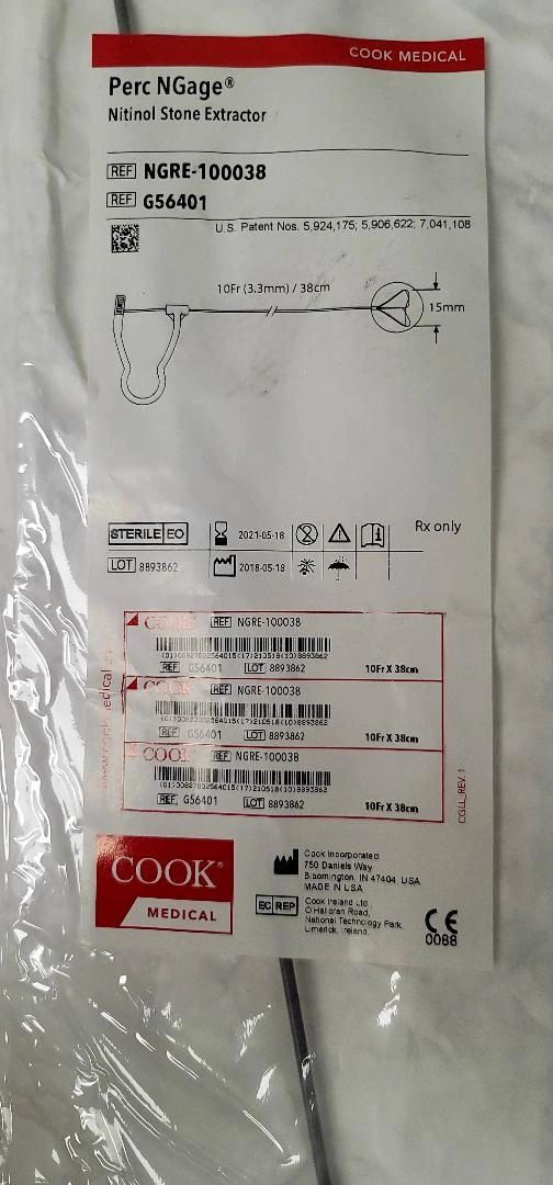 COOK MEDICAL G56401 PERC NGAGE NITINOL STONE EXTRACTOR (x) 10FR /38cmX
