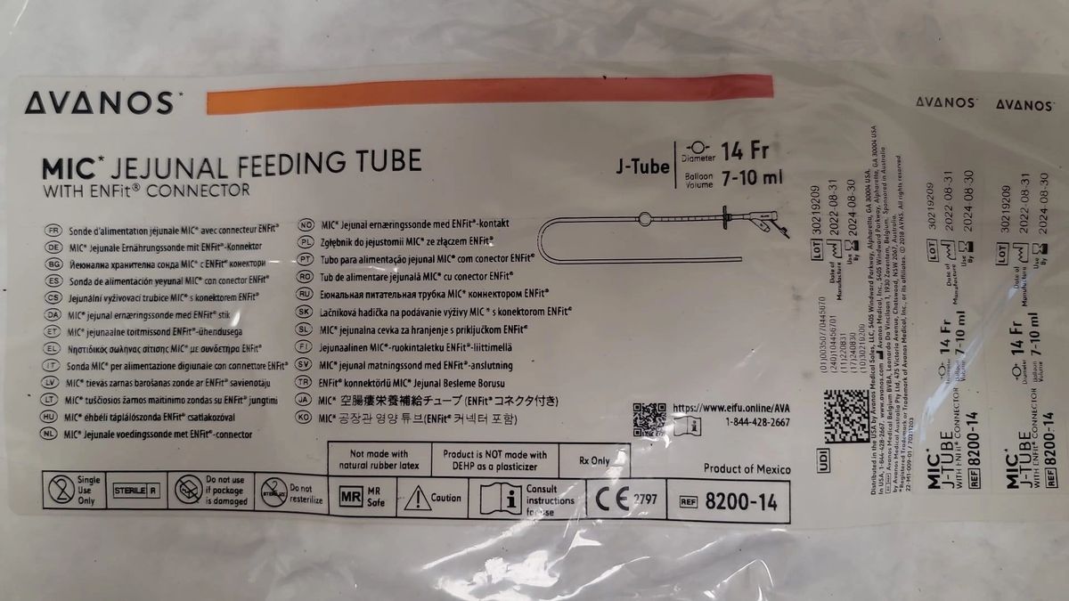 AVANOS 8200-14 MIC Jejunal Feeding Tube with EnFit Connector 14Fr J ...