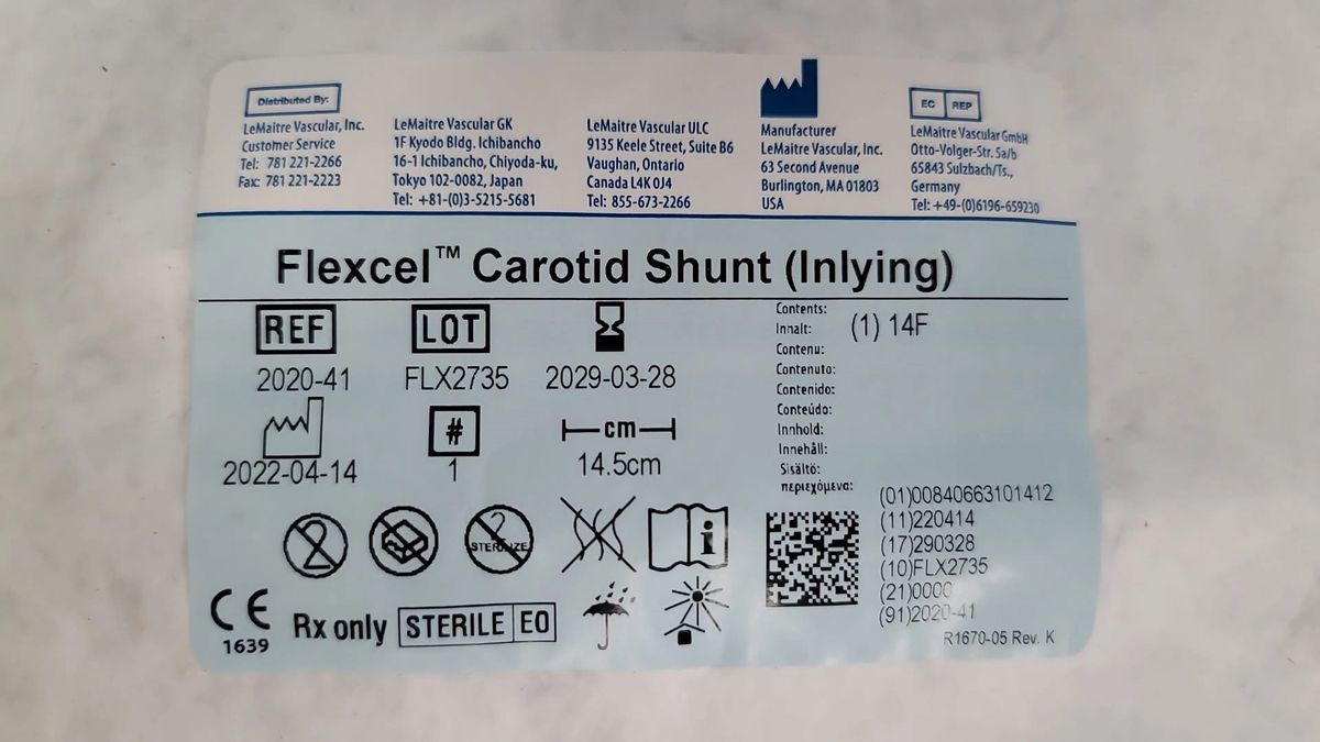 LEMAITRE 2020-41 Flexcel Carotid Shunt (Inlying) 14F X 14.5cm (In Date)