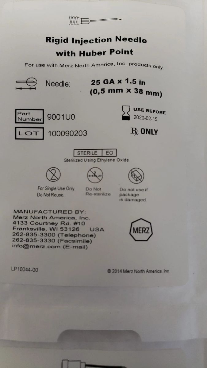 Merz 9001U0 Rigid Injection Needle With Huber Point 25 GA X 1.5 in (0 ...