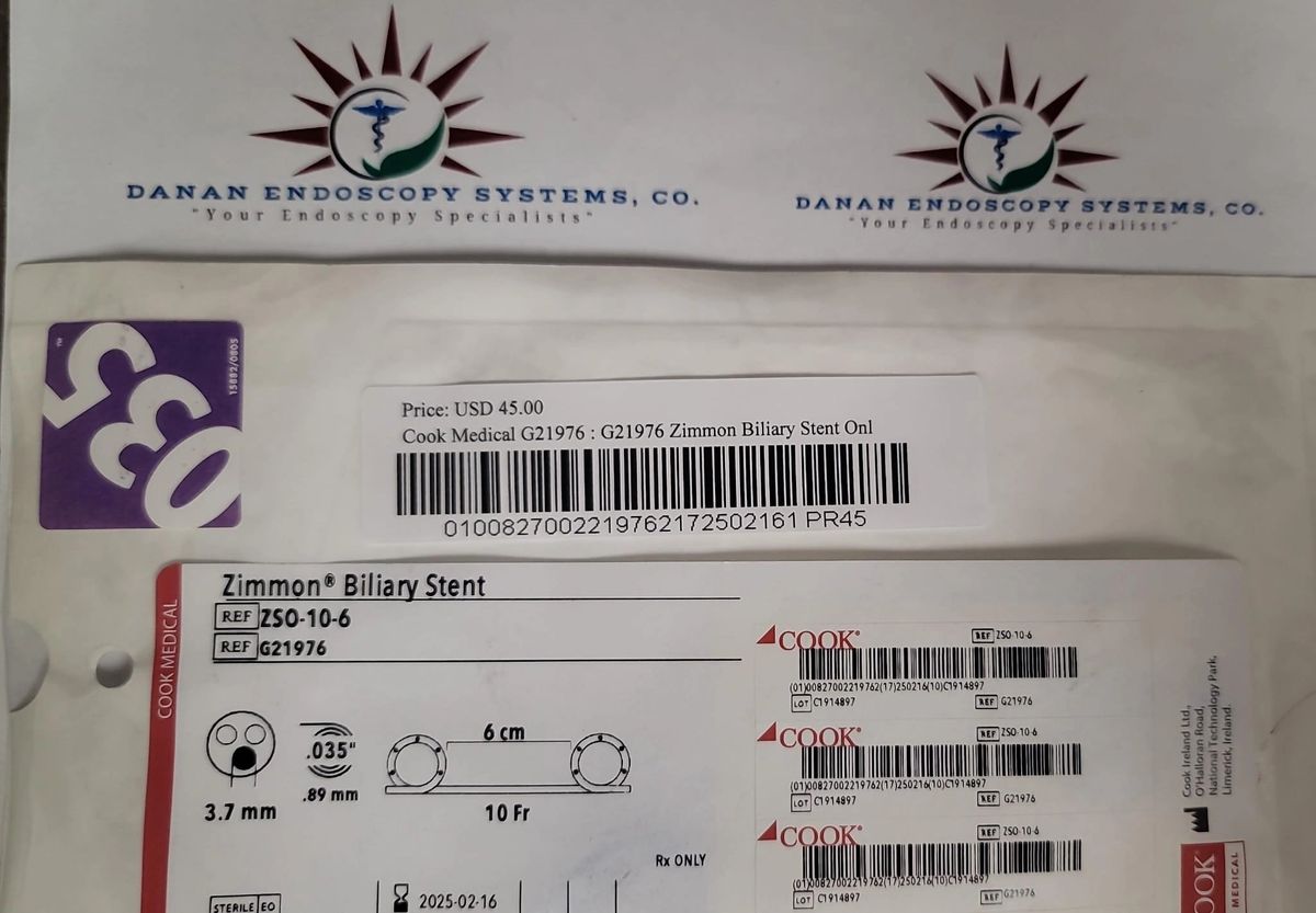 Cook Medical G21976 Zimmon (Double Pigtail) Biliary Stent 7Fr. X 10cm (X)