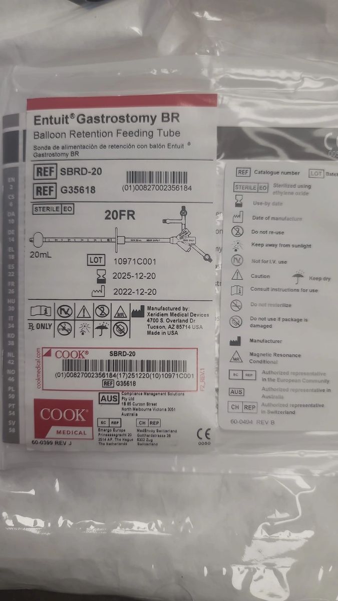 COOK MEDICAL ENTUIT G35618 GASTROSTOMY BR BALLOON RETENTION FEEDING ...