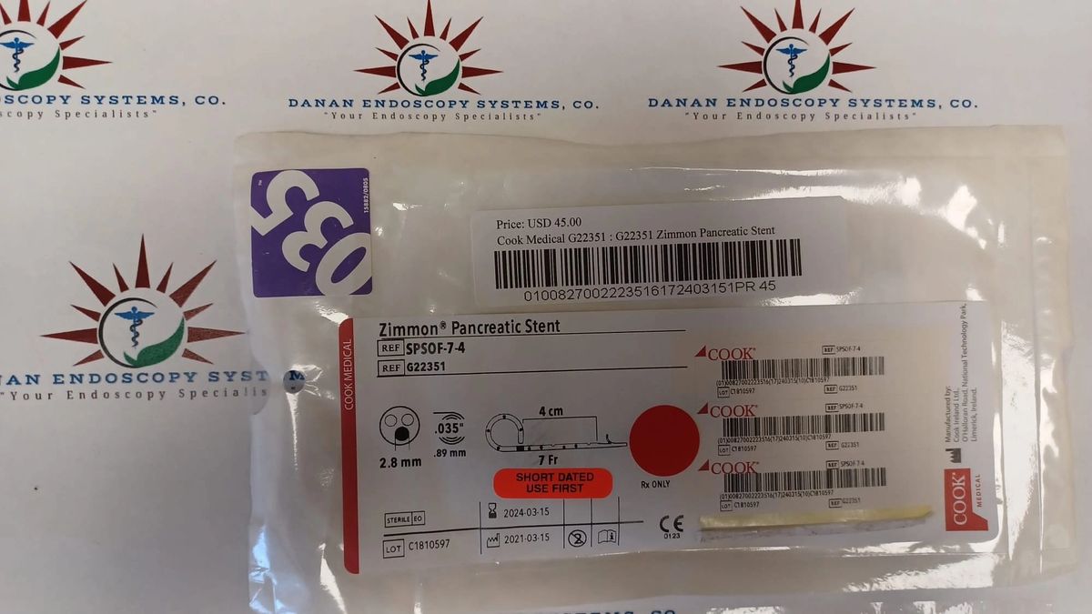 Cook Medical G22351 Zimmon Pancreatic Stent 7Fr x 4cm (X)