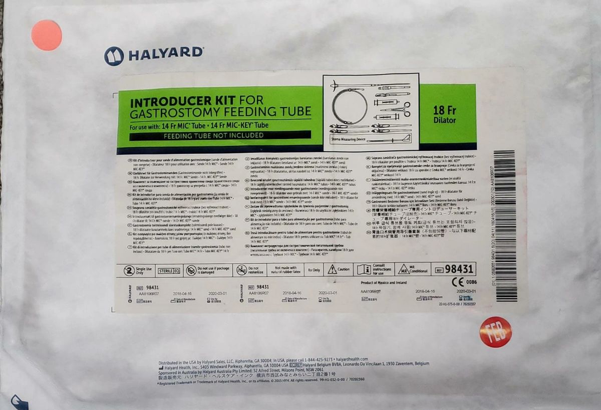 HALYARD 98431 INTRODUCER KIT FOR GASTROSTOMY FEEDING TUBE For use With ...