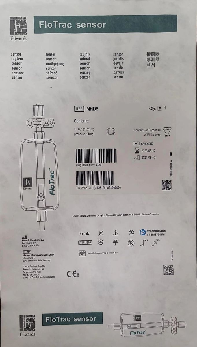 Edwards Lifesciences MHD6 FloTrac Sensor works with HemoSphere & EV1000 (X)