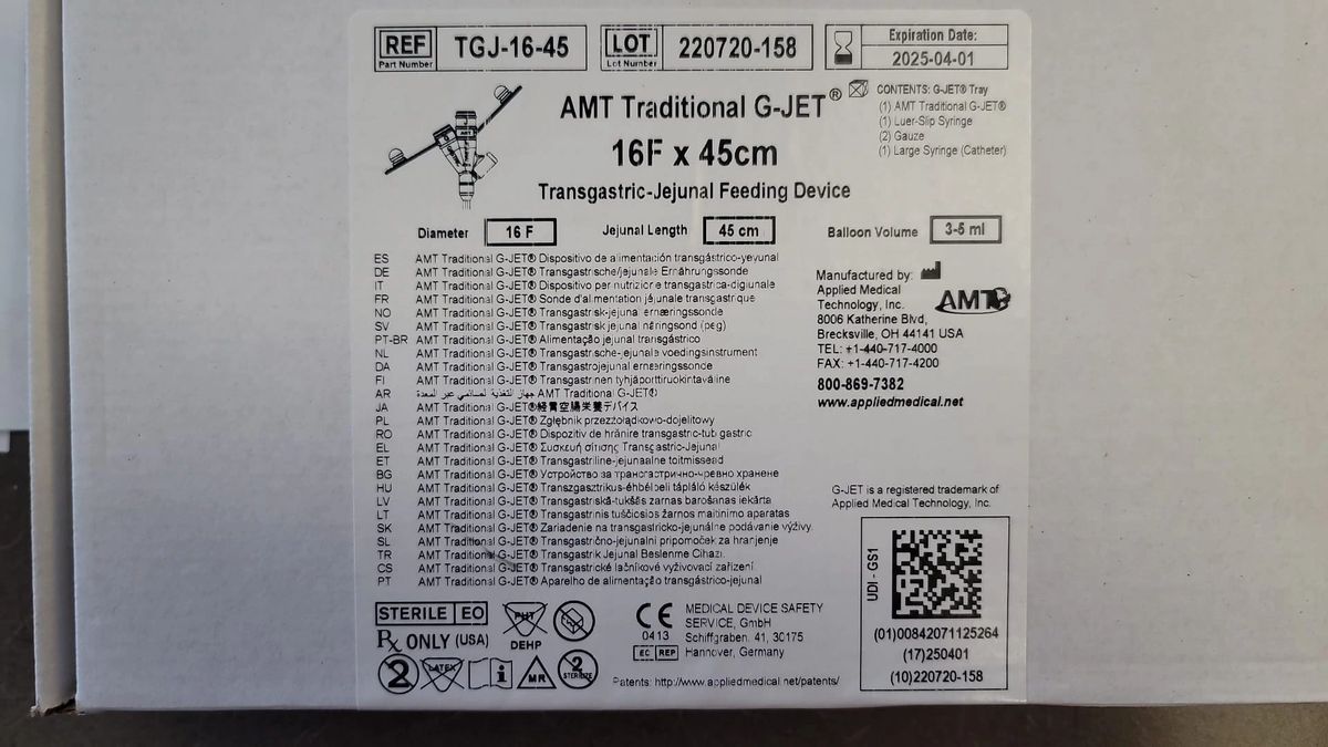 AMT TGJ-16-45 Traditional G-JET Transgastric- Jejunal Feeding Device 16F X 45cm X 3-5ml (In Date)