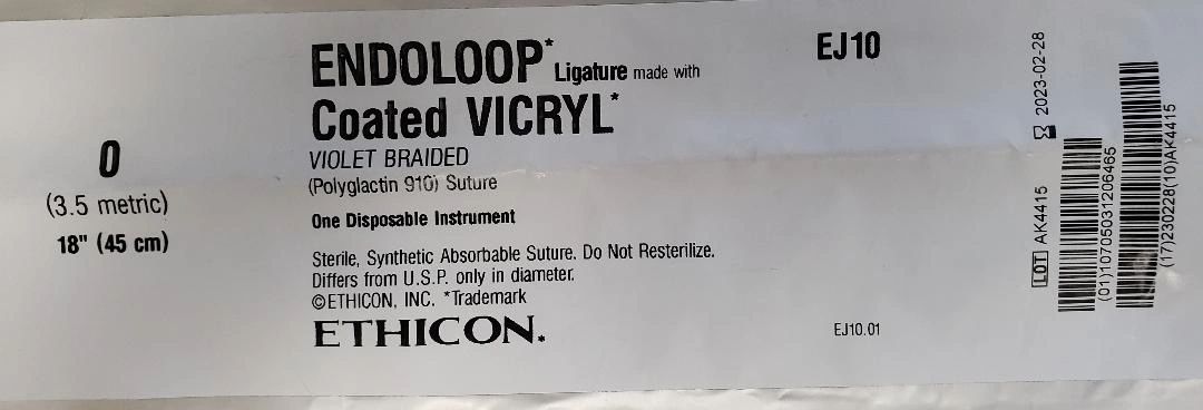 ETHICON ENDOLOOP EJ10 Ligature with Coated VICRYL 18" (45cm) (IN DATE!) (09/30/2026)