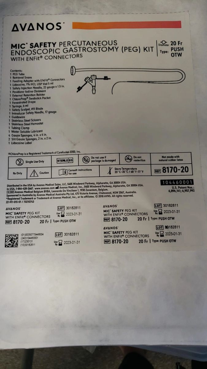 AVANOS 8170-20 MIC-KEY* SAFETY GASTROSTOMY PEG KIT WITH ENFit ...